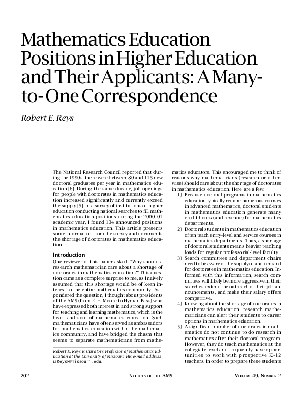 (PDF) Mathematics education positions in higher education and their ...
