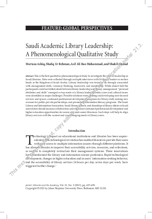 (PDF) Saudi Academic Library Leadership: A Phenomenological Qualitative ...