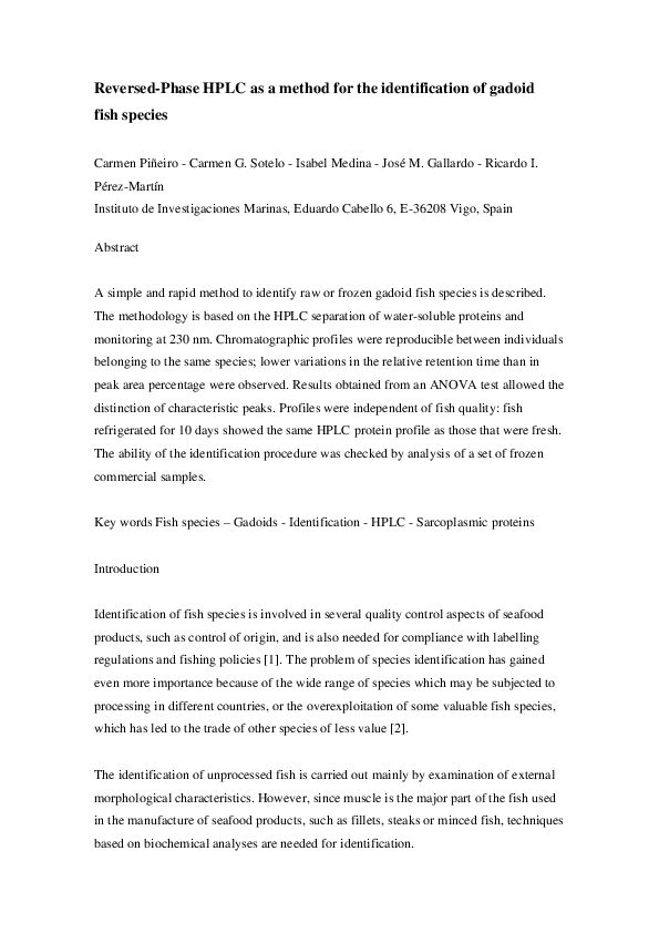 (PDF) Reversed-Phase HPLC as a method for the identification of gadoid ...