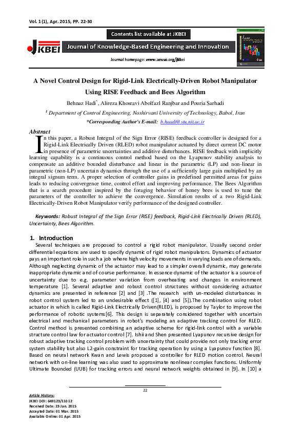 (PDF) A Novel Control Design for Rigid-Link Electrically-Driven Robot Manipulator Using RISE ...