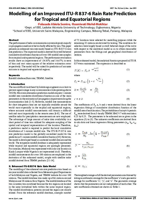(PDF) Modelling of an Improved ITU-R 837-6 Rain Rate Prediction for ...