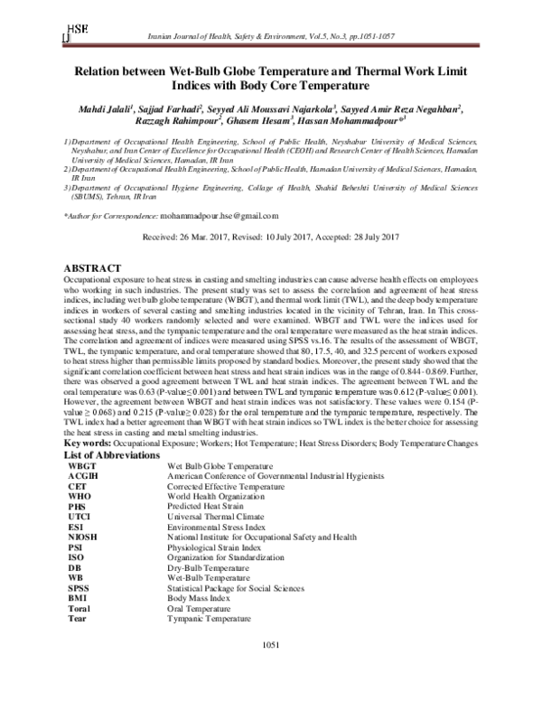 (PDF) Relation between Wet-Bulb Globe Temperature and Thermal Work ...
