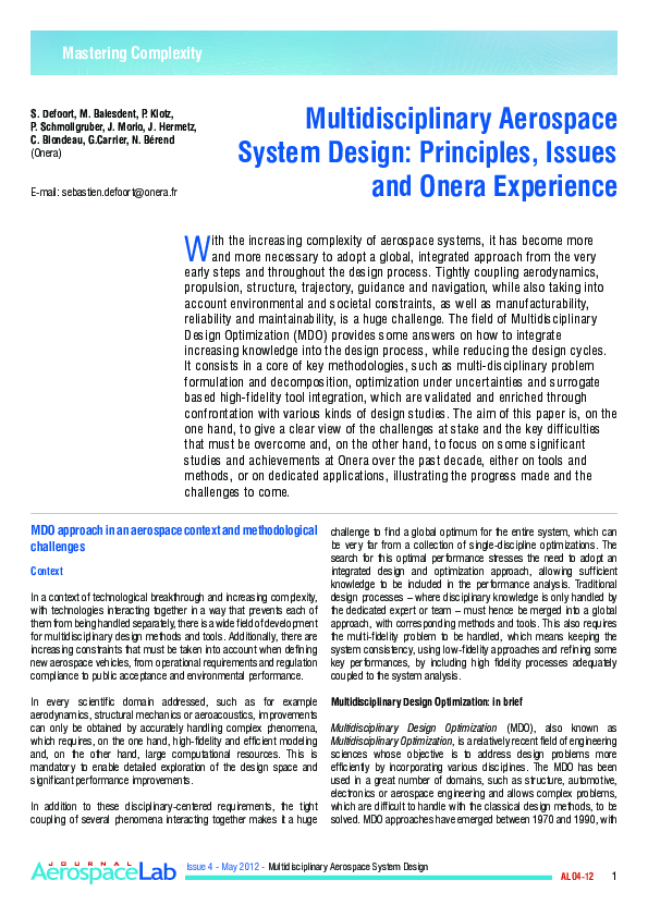 (PDF) Multidisciplinary Aerospace System Design: Principles, Issues and Onera Experience