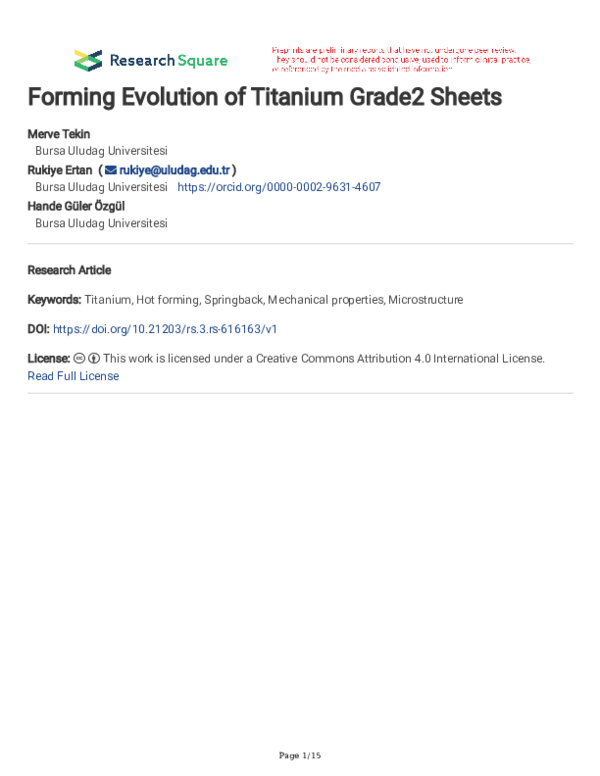 (PDF) Forming evolution of titanium grade2 sheets