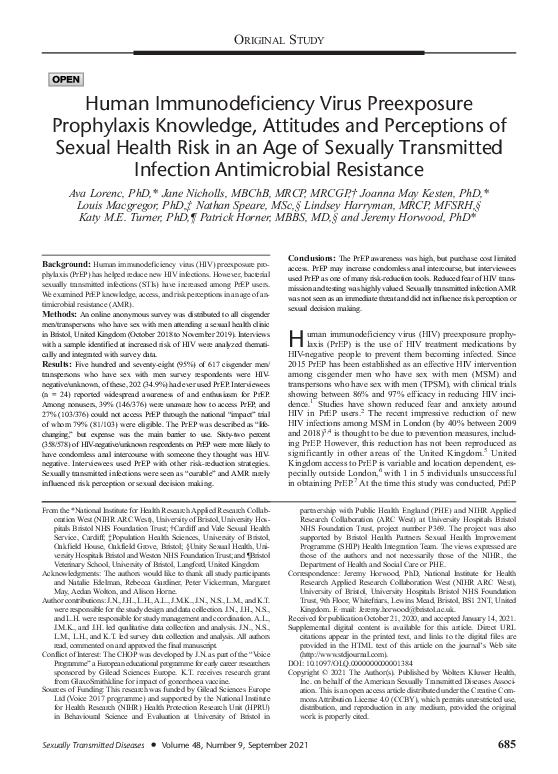 (PDF) Human Immunodeficiency Virus Preexposure Prophylaxis Knowledge, Attitudes and Perceptions ...