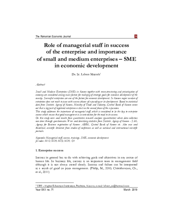 (PDF) Role of managerial staff in success of the enterprise and ...