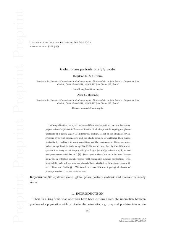 (PDF) Global phase portraits of a SIS model