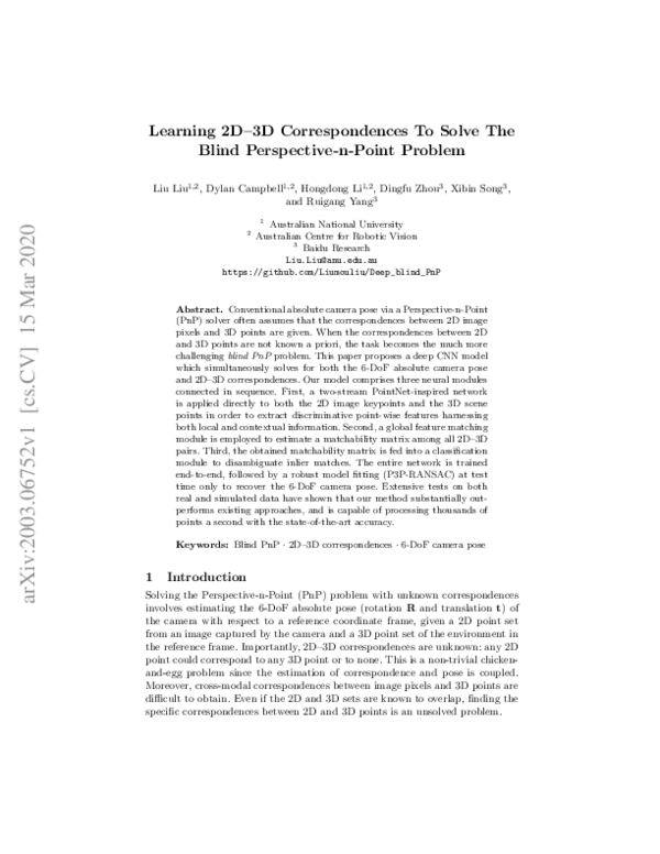 (PDF) Learning 2D-3D Correspondences To Solve The Blind Perspective-n ...