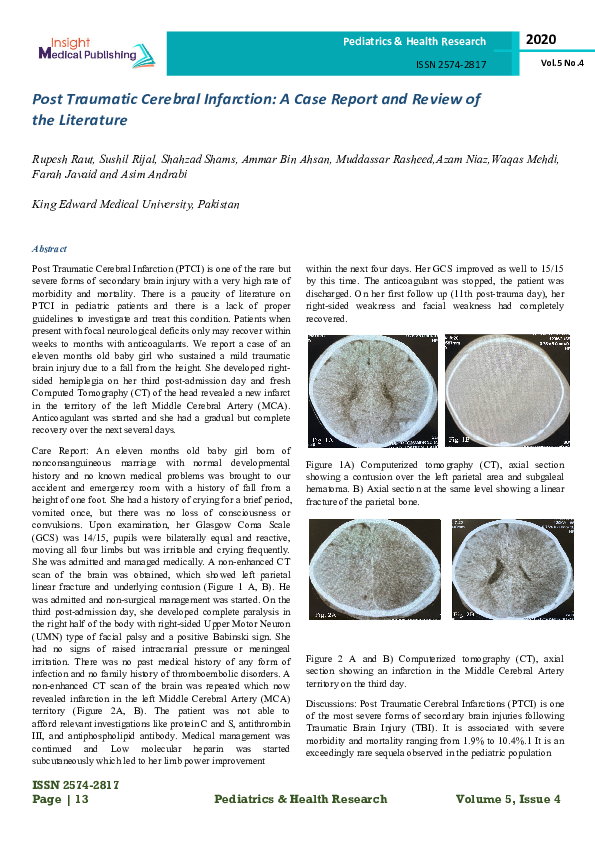 (PDF) Post Traumatic Cerebral Infarction : A Case Report and Review of ...