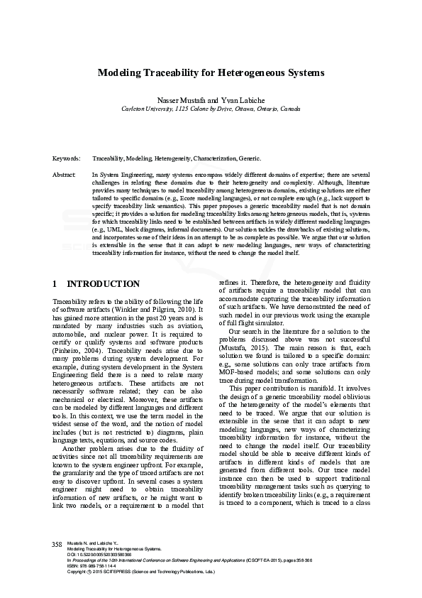 (PDF) Modeling Traceability for Heterogeneous Systems | Nasser M Mustafa - Academia.edu