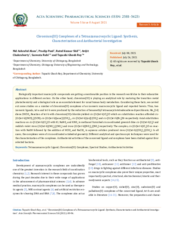 (PDF) Chromium(III) Complexes of a Tetraazamacrocyclic Ligand ...