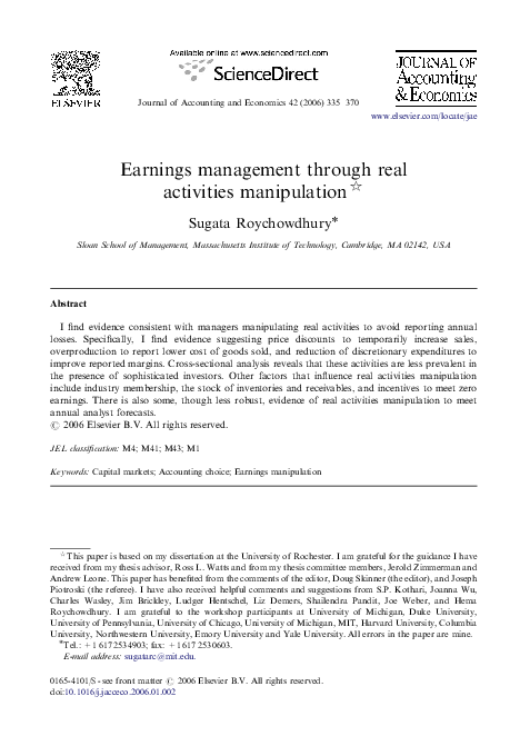 (PDF) Earnings management through real activities manipulation