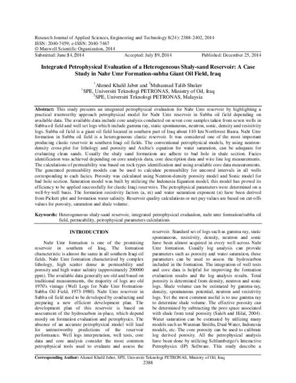 (PDF) Integrated Petrophysical Evaluation of a Heterogeneous Shaly-sand ...