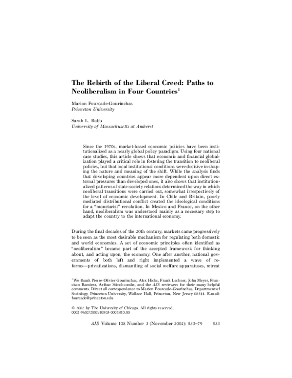 (PDF) The Rebirth of the Liberal Creed: Paths to Neoliberalism in Four ...