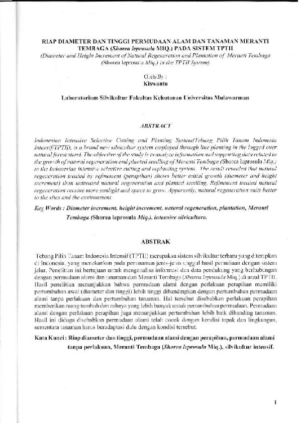 (PDF) Riap Diameter dan Tinggi Permudaan Alam dan Tanaman Meranti ...