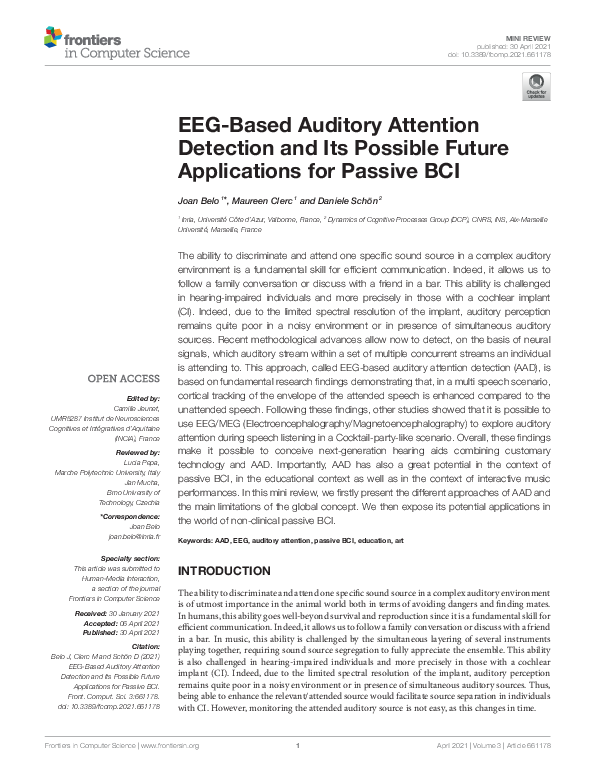 (PDF) EEG-Based Auditory Attention Detection and Its Possible Future Applications for Passive BCI