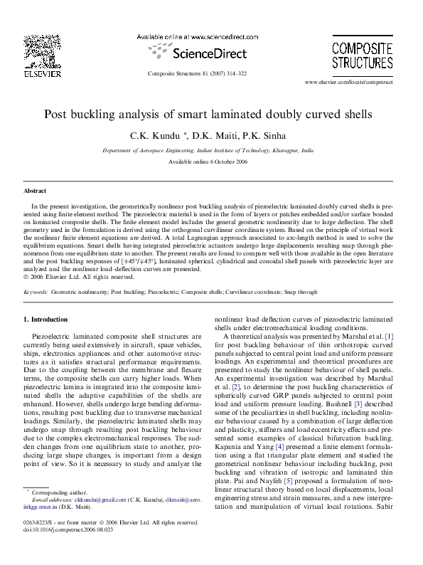 (PDF) Post buckling analysis of smart laminated doubly curved shells