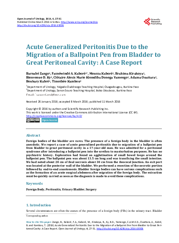(PDF) Acute Generalized Peritonitis Due to the Migration of a Ballpoint ...