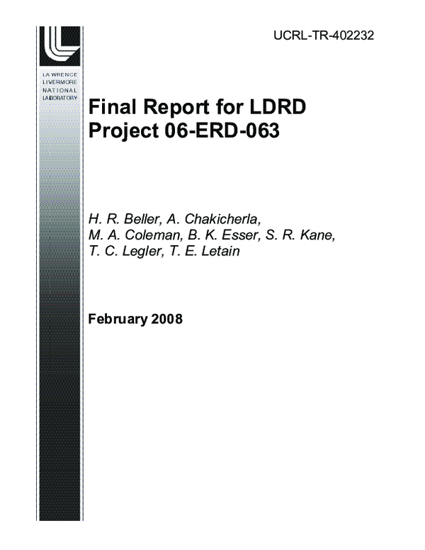 (PDF) Final Report for LDRD Project 03-ERD-062