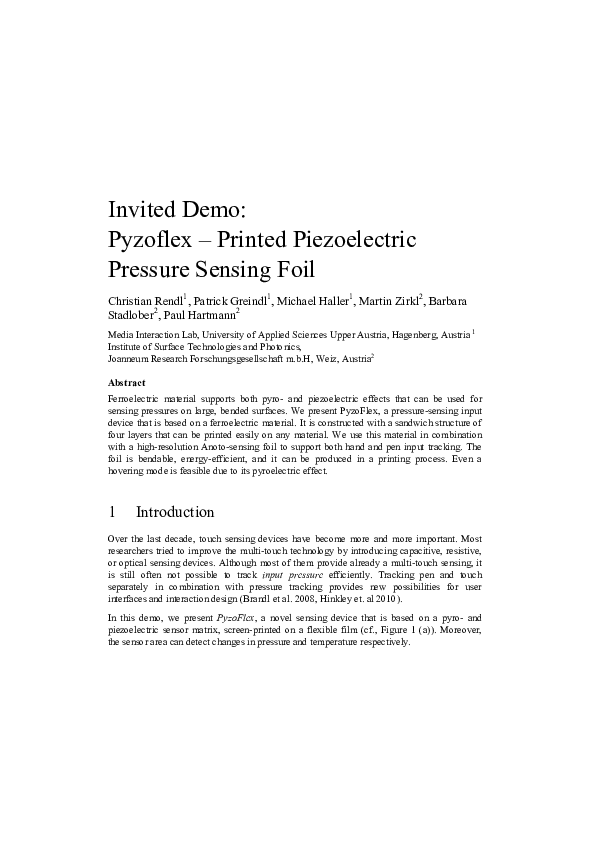(PDF) Invited Demo: Pyzoflex-Printed Piezoelectric Pressure Sensing Foil