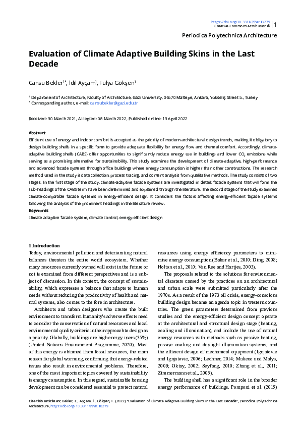 (PDF) Evaluation of Climate Adaptive Building Skins in the Last Decade