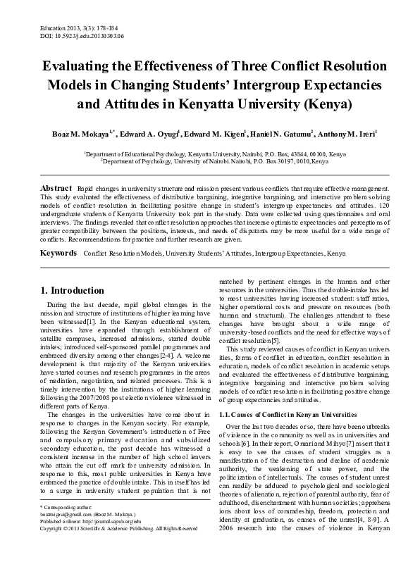 (PDF) Three Models of Conflict Resolution: Effects on Intergroup Expectancies and Attitudes