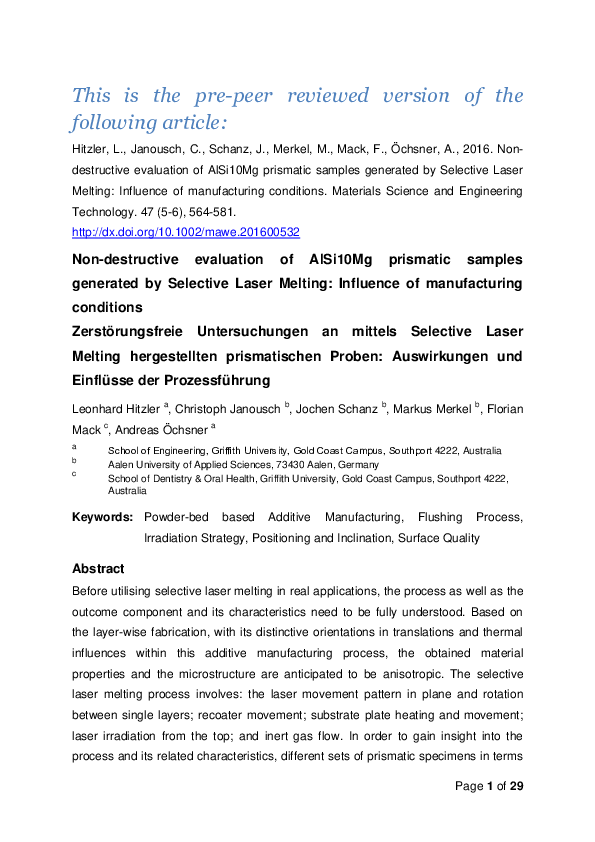 (PDF) Non-destructive evaluation of AlSi10Mg prismatic samples ...