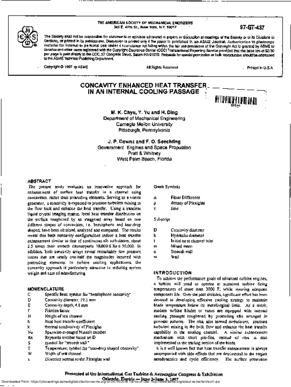 (PDF) Concavity Enhanced Heat Transfer in an Internal Cooling Passage ...