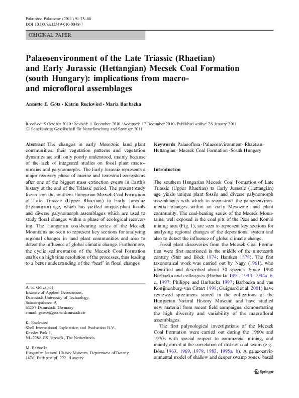 (PDF) Palaeoenvironment of the Late Triassic (Rhaetian) and Early ...