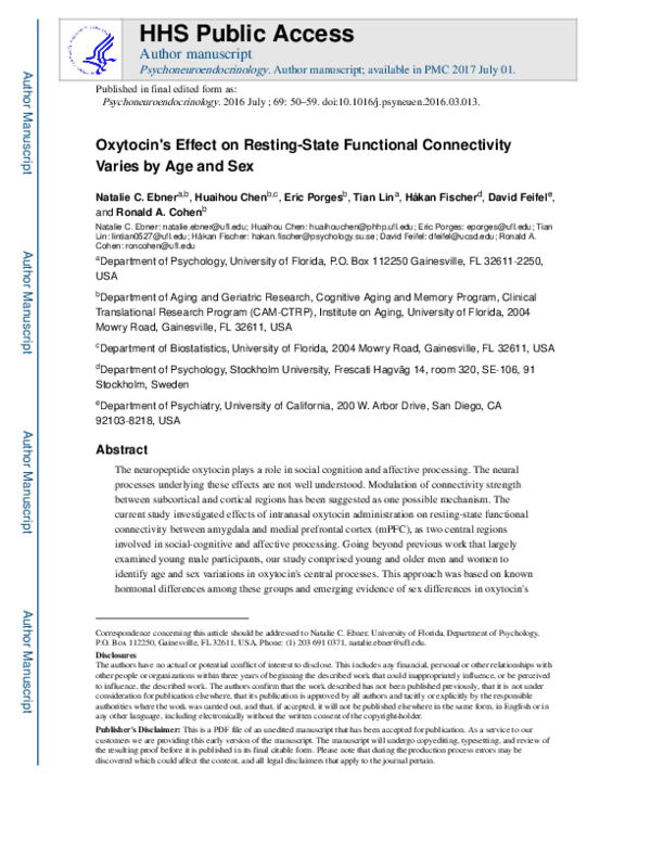 Pdf Oxytocins Effect On Resting State Functional Connectivity Varies