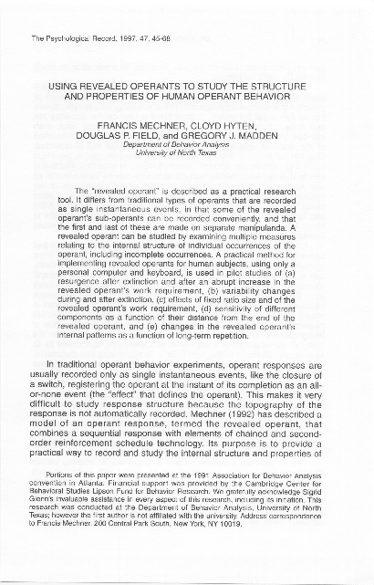 (PDF) Using revealed operants to study the structure and properties of ...