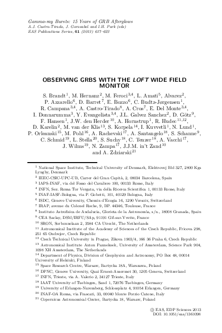 (PDF) Observing GRBs with the LOFT Wide Field Monitor