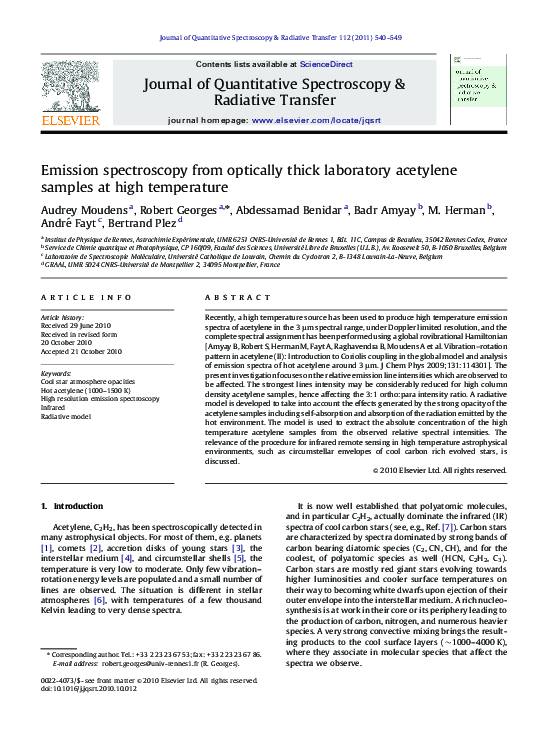 (PDF) Emission spectroscopy from optically thick laboratory acetylene ...