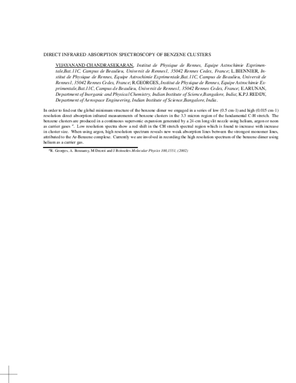 (PDF) Direct Infrared Absorption Spectroscopy of Benzene Dimer