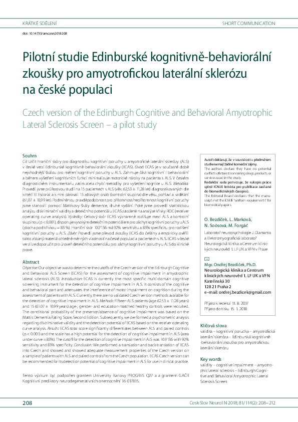 (PDF) Czech version of the Edinburgh Cognitive and Behavioral Amyotrophic Lateral Sclerosis ...