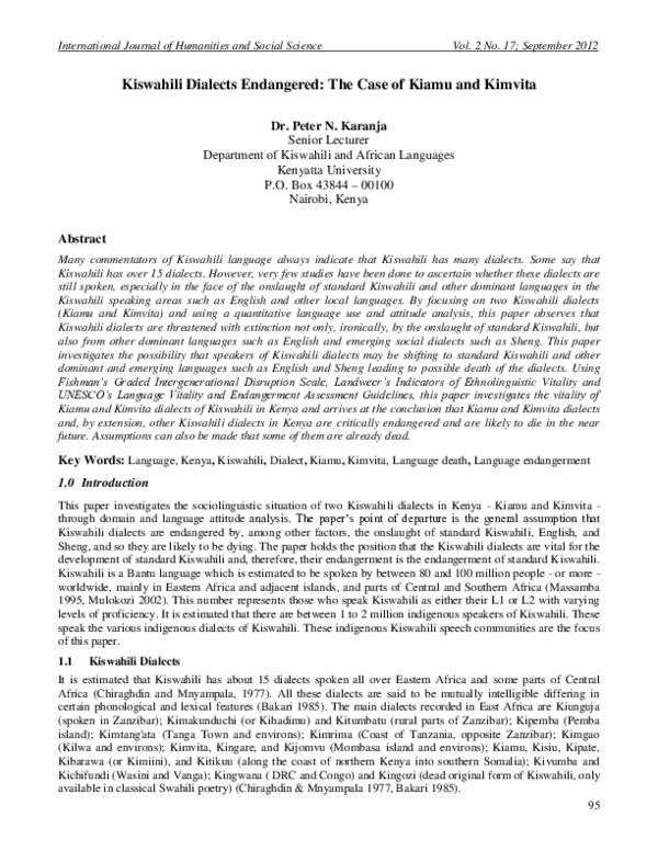 (PDF) Kiswahili Dialects Endangered: The Case of Kiamu and Kimvita