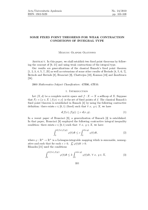 (PDF) Some fixed point theorems for weak contraction conditions of ...