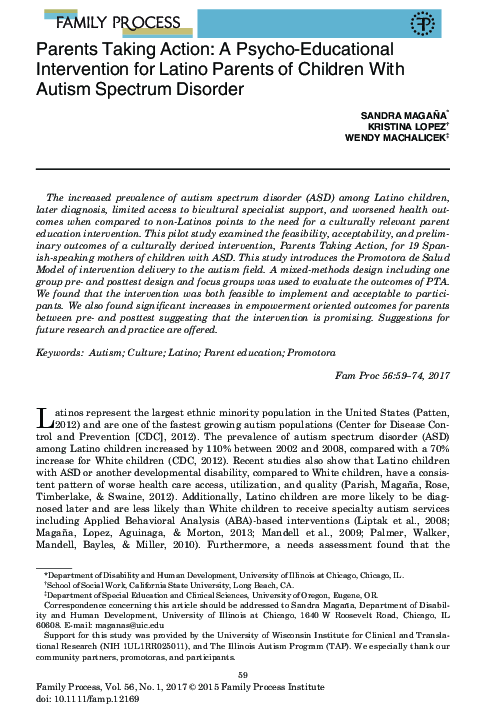 (PDF) Parents Taking Action: A Psycho-Educational Intervention for ...