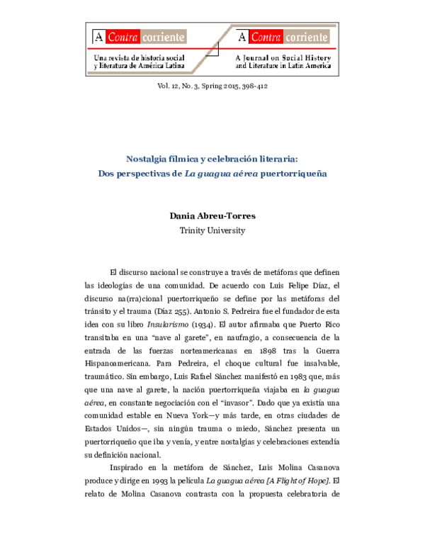 (PDF) Nostalgia fílmica y celebración literaria: Dos perspectivas de La ...