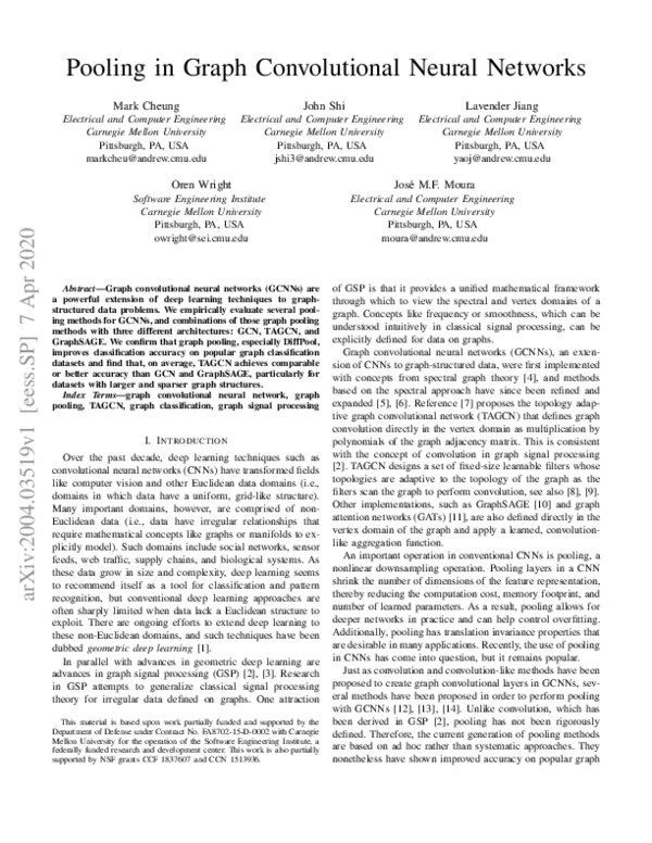 (PDF) Pooling in Graph Convolutional Neural Networks
