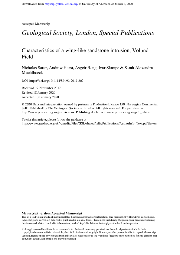 (PDF) Characteristics of a wing-like sandstone intrusion, Volund Field