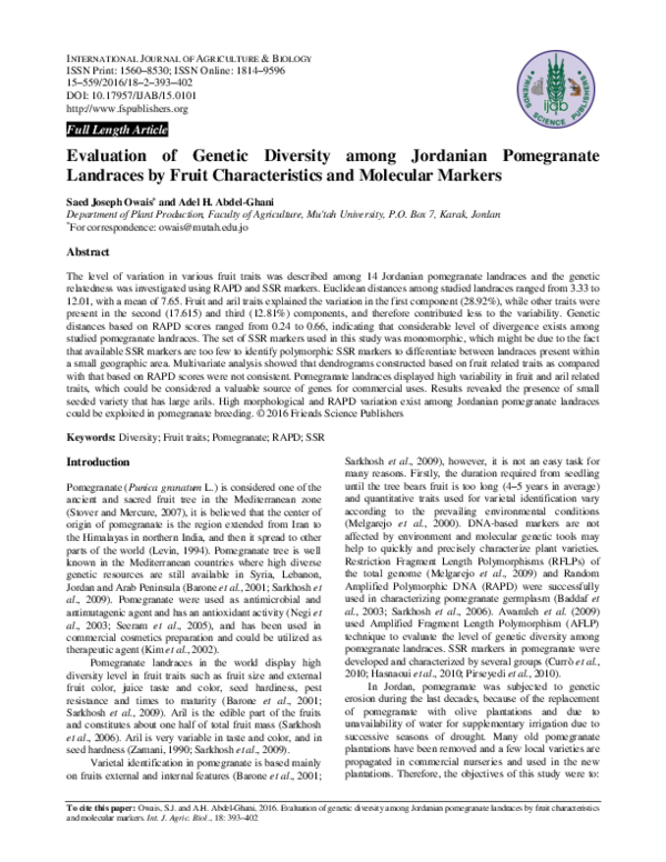 (PDF) Evaluation of genetic diversity among Jordanian fig germplasm ...
