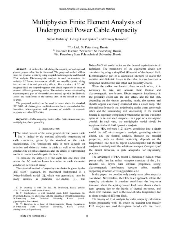 (PDF) Multiphysics Finite Element Analysis of Underground Power Cable ...