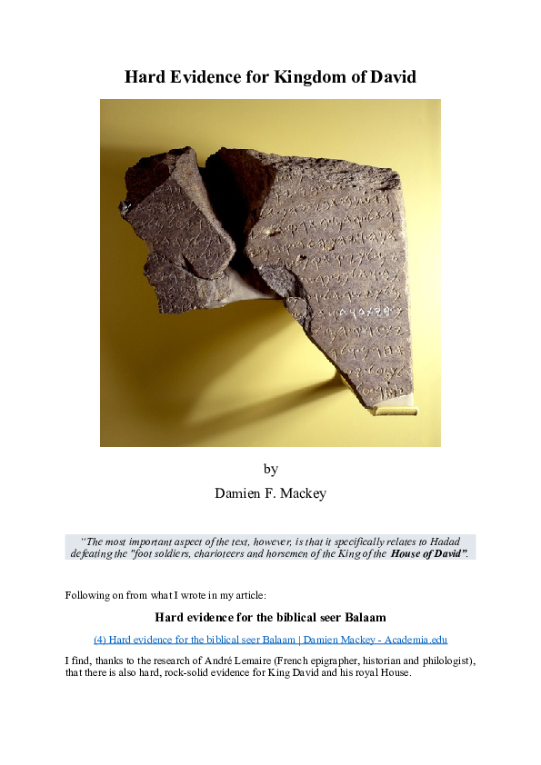 (DOC) Hard Evidence for Kingdom of David