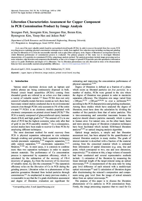 (PDF) Liberation Characteristics Assessment for Copper Component in PCB ...
