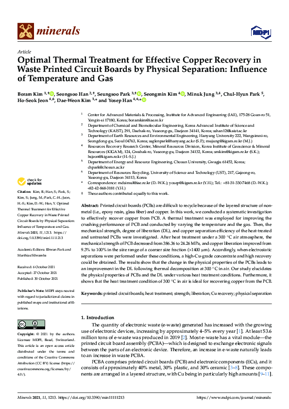 (PDF) Optimal Thermal Treatment for Effective Copper Recovery in Waste ...