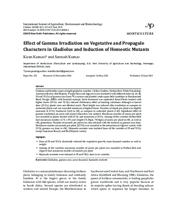 (PDF) Effect of Gamma Irradiation on Vegetative and Propagule ...