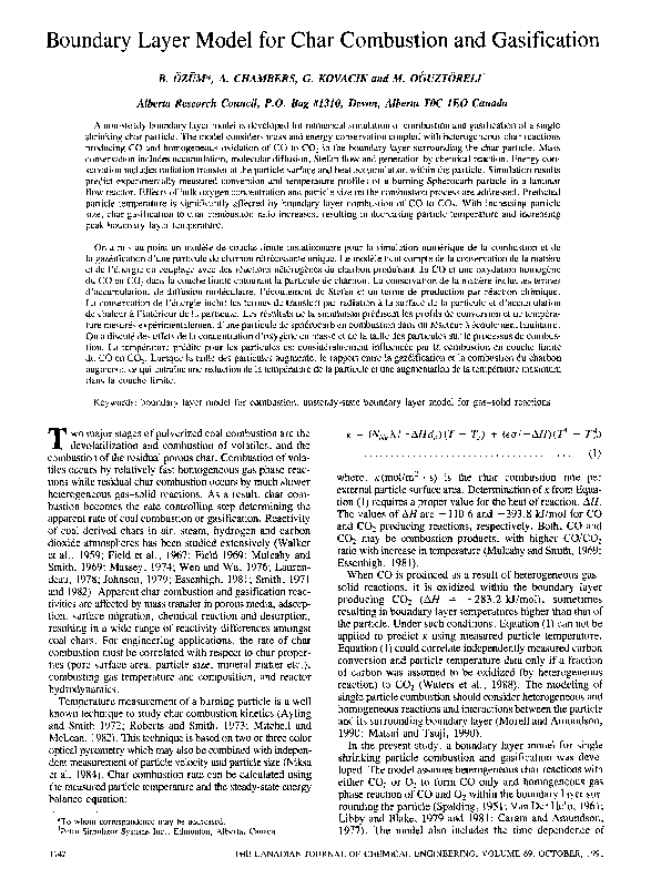 (PDF) Boundary layer model for char combustion and gasification