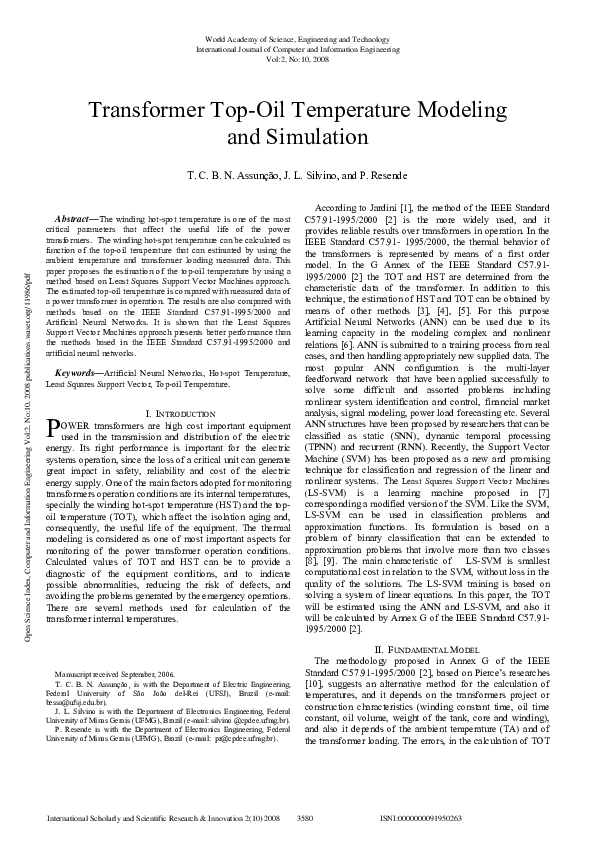 Pdf Transformer Top Oil Temperature Modeling And Simulation