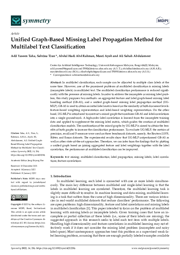Pdf Unified Graph Based Missing Label Propagation Method For Multilabel Text Classification